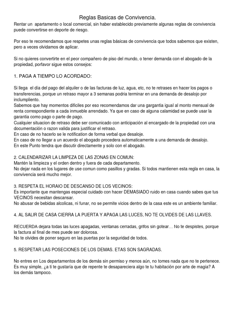 Reglas Basicas de Convivencia | PDF