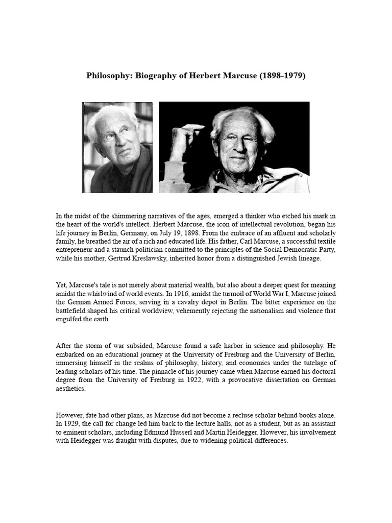 Philosophy - Biography of Herbert Marcuse & One Dimensional Theory ...