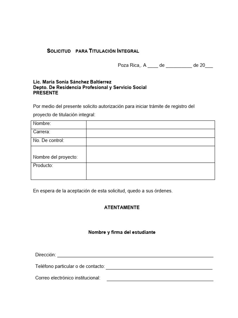 Formato Xxxi (Solicitud Titulacion Integral) Estudiante | PDF