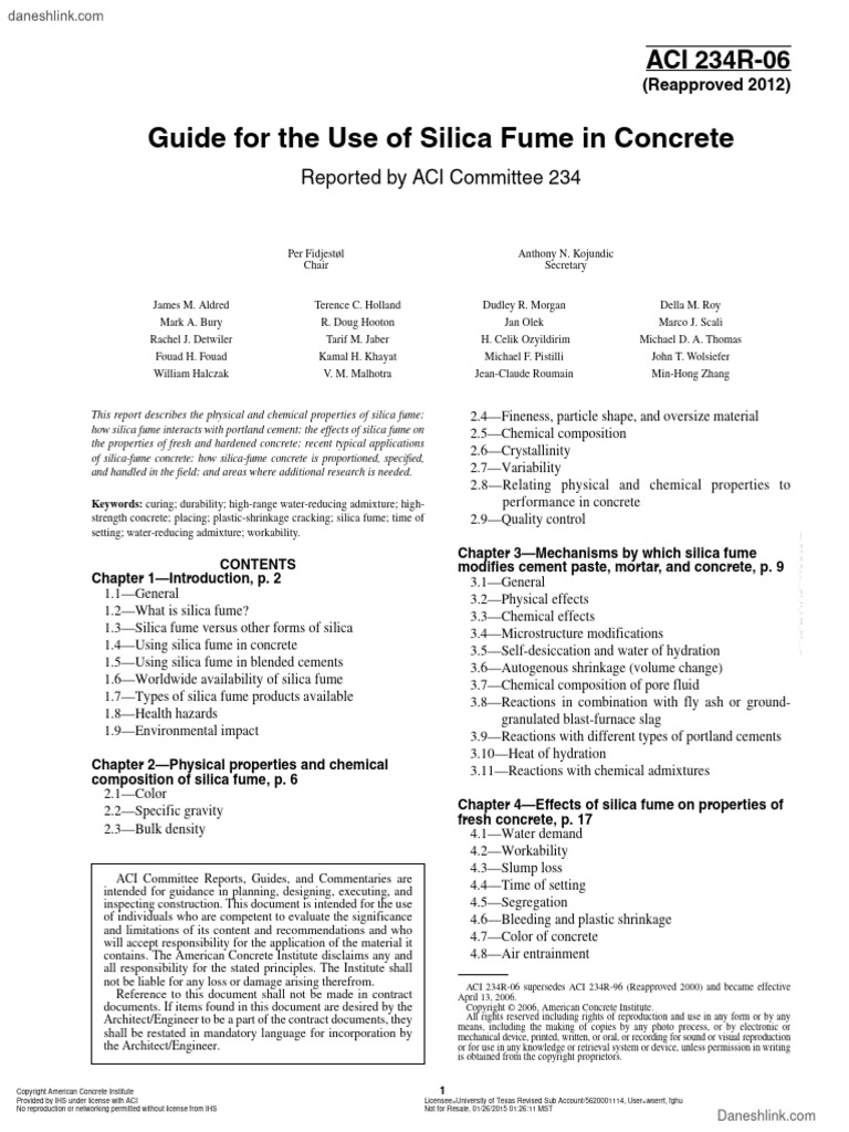 نسخة من 234R-06 Guide for the Use of Silica Fume in Concrete | PDF ...