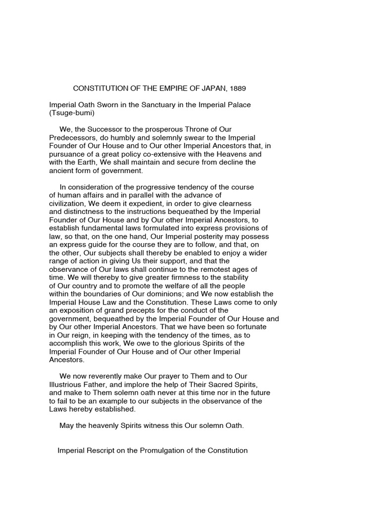 Japan Constitution 1889 | PDF | United States House Of Representatives ...
