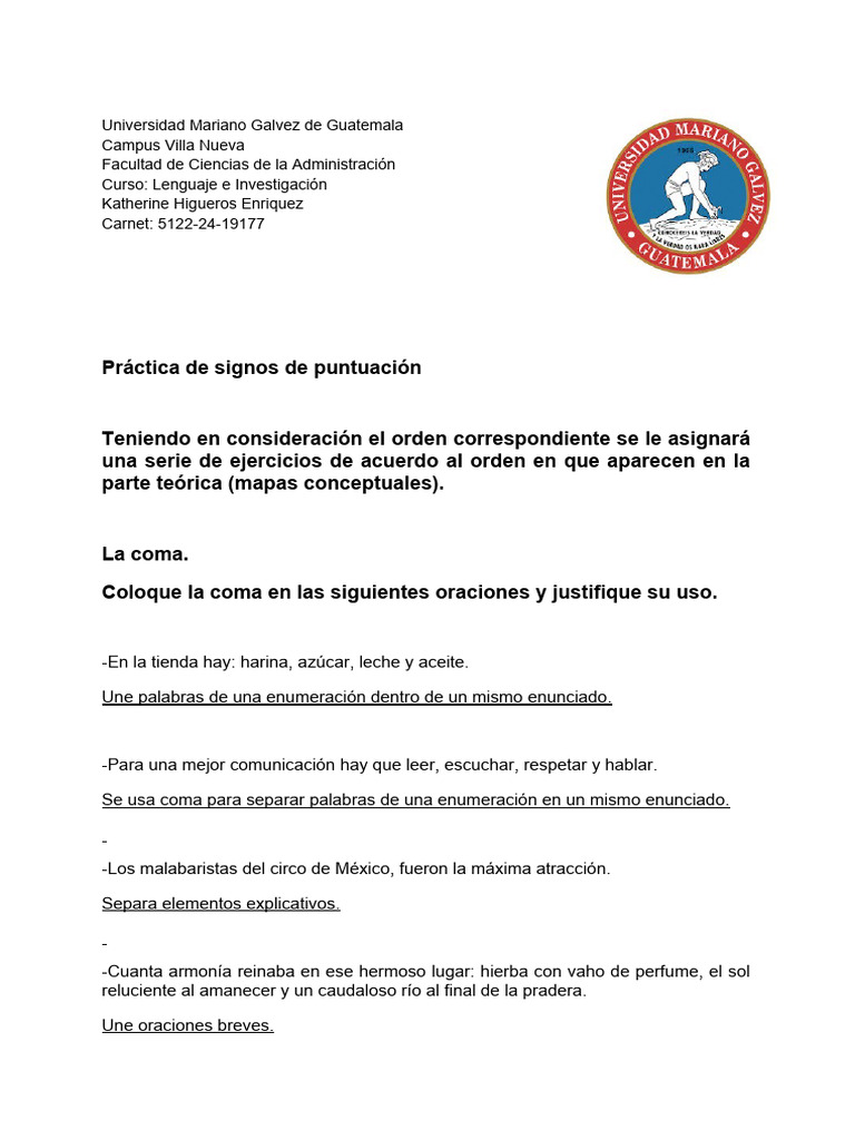 Práctica de Puntuación y Gramática | PDF | Comillas | Gramática