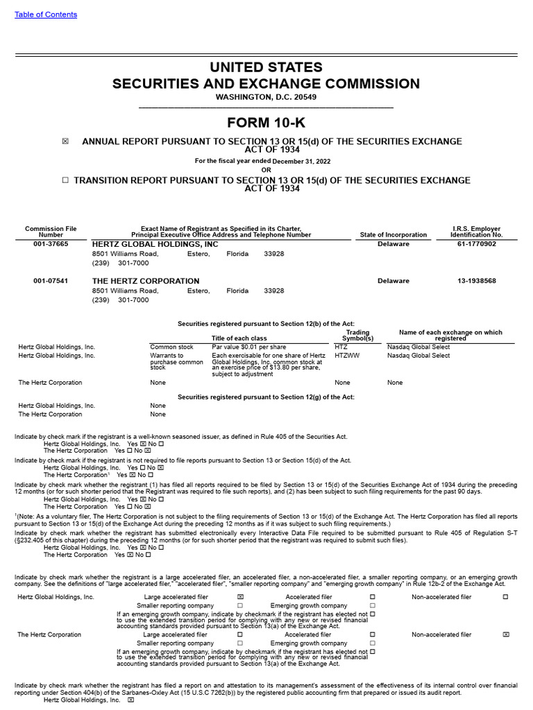 2022 Hertz Form 10-K | PDF | Chapter 11 | Form 10 K