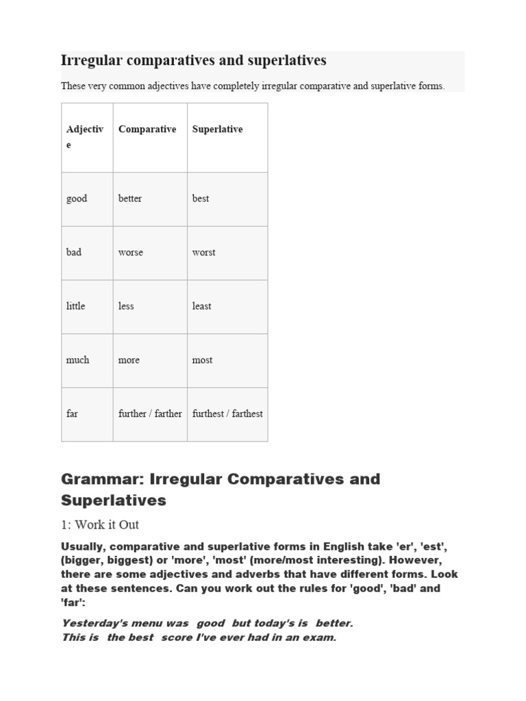 Irregular Comparative Forms Guide | PDF | Language Arts & Discipline ...