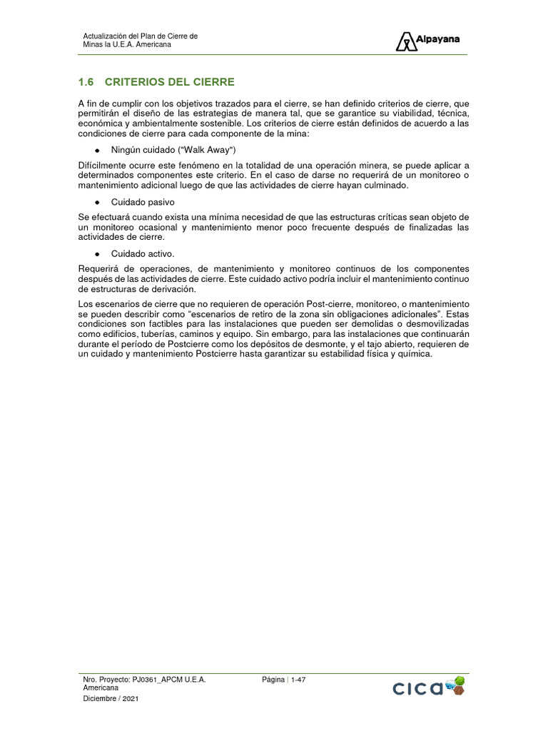 Criterios de Cierre de Minas | PDF