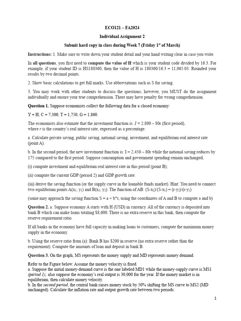 ECO121 FA24 Individual Assignment 2 | PDF | Money | Money Supply