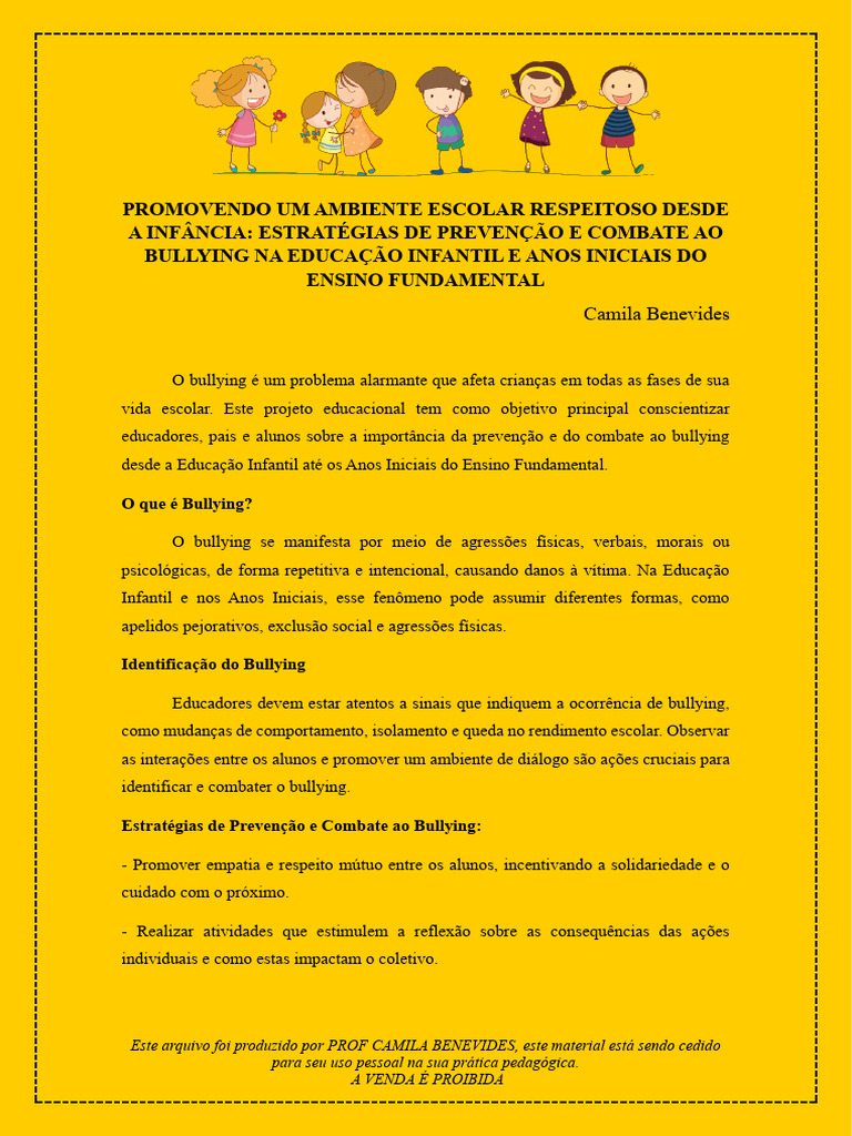 Combate ao Bullying na Educação Infantil | PDF | Assédio moral/bullying ...