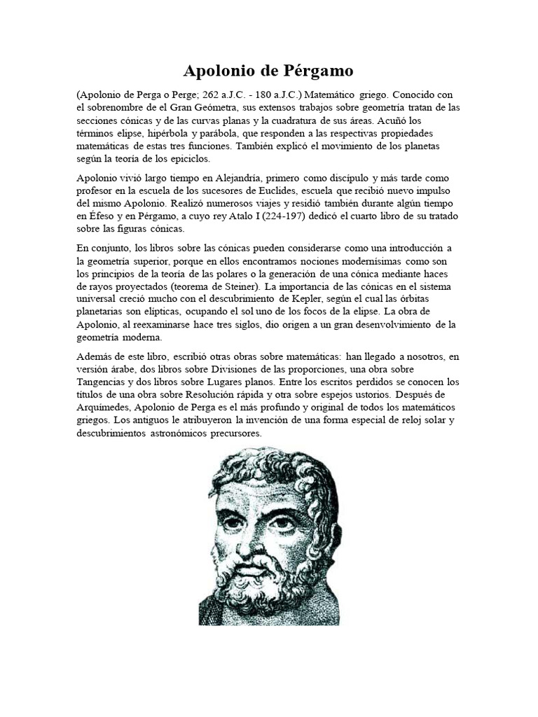 Apolonio de Pérgamo: El Gran Geómetra | PDF | Ciencias sociales