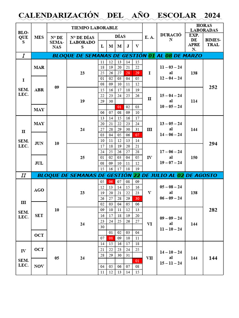 Calendarización 2024 - Primaria | PDF