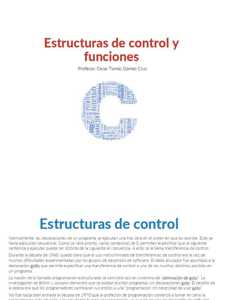 Estructuras de Control y Funciones Lenguaje C 1ra Parte | PDF ...