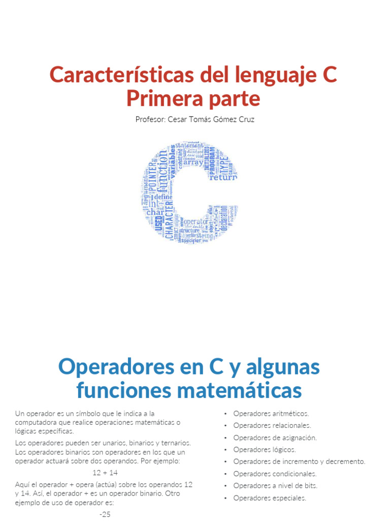 Caracteristicas_lenguaje_C_2da_parte | PDF | División (Matemáticas) | Multiplicación