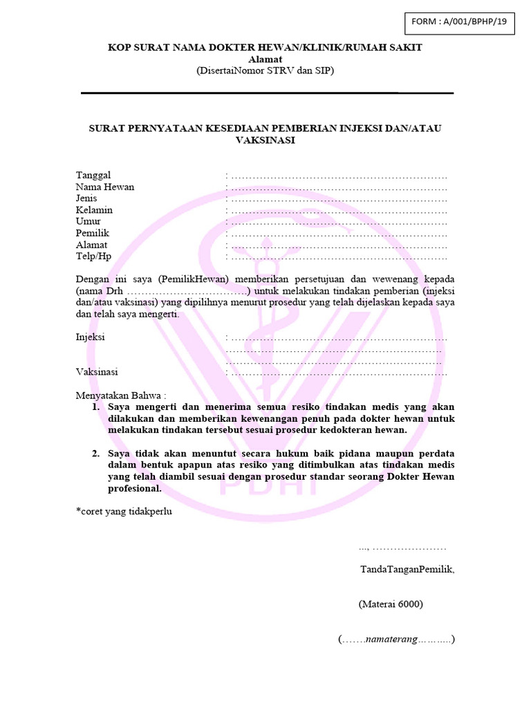 Form Klinik Hewan | PDF