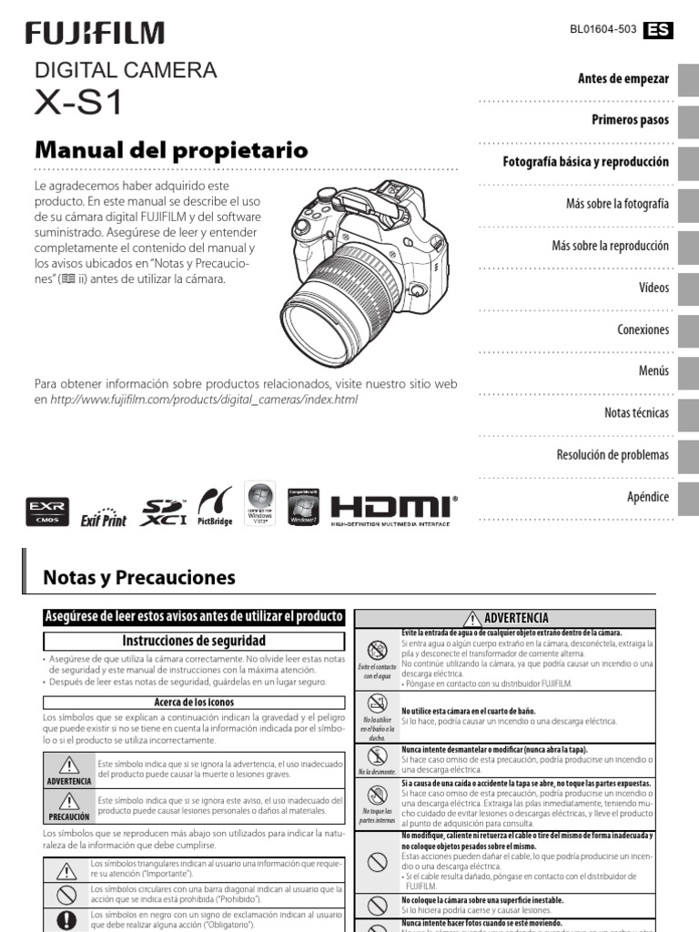 Fujifilm Xs1 Manual Es | PDF | Cargador de batería | Ingenieria Eléctrica