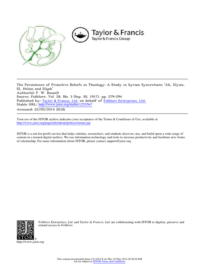 The Persistence of Primitive Beliefs in Theology A Study in Syrian ...