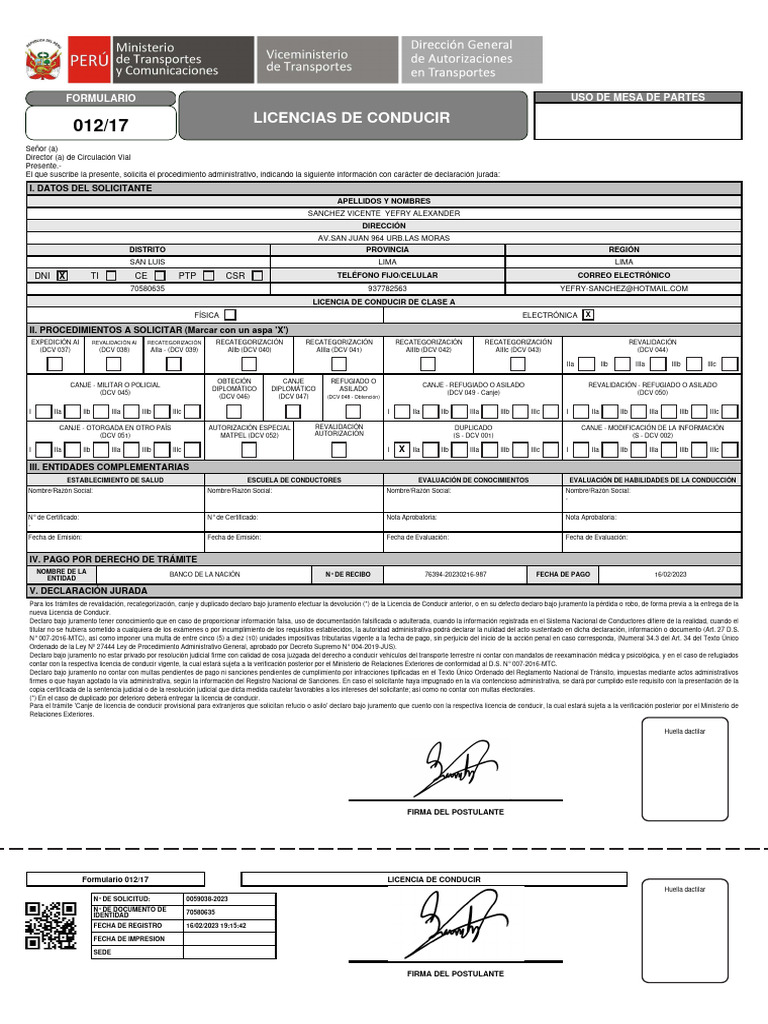 Formulario de Licencias de Conducir | PDF | Documento de identidad ...
