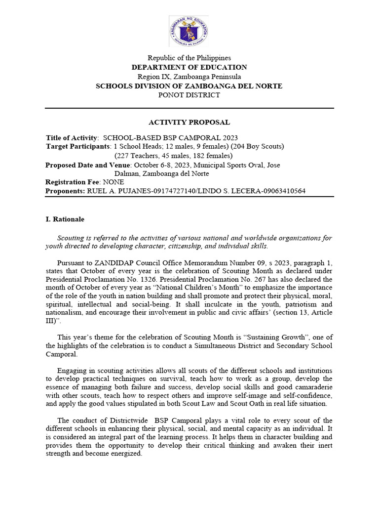 BSP Camporal 2023 Activity Proposal | PDF | Scouting