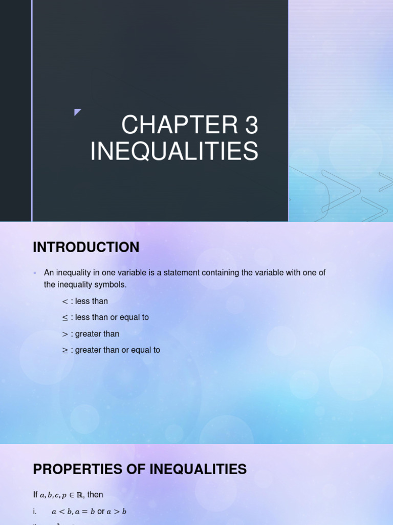 Chapter 3 Inequalities | PDF | Inequality (Mathematics) | Equations