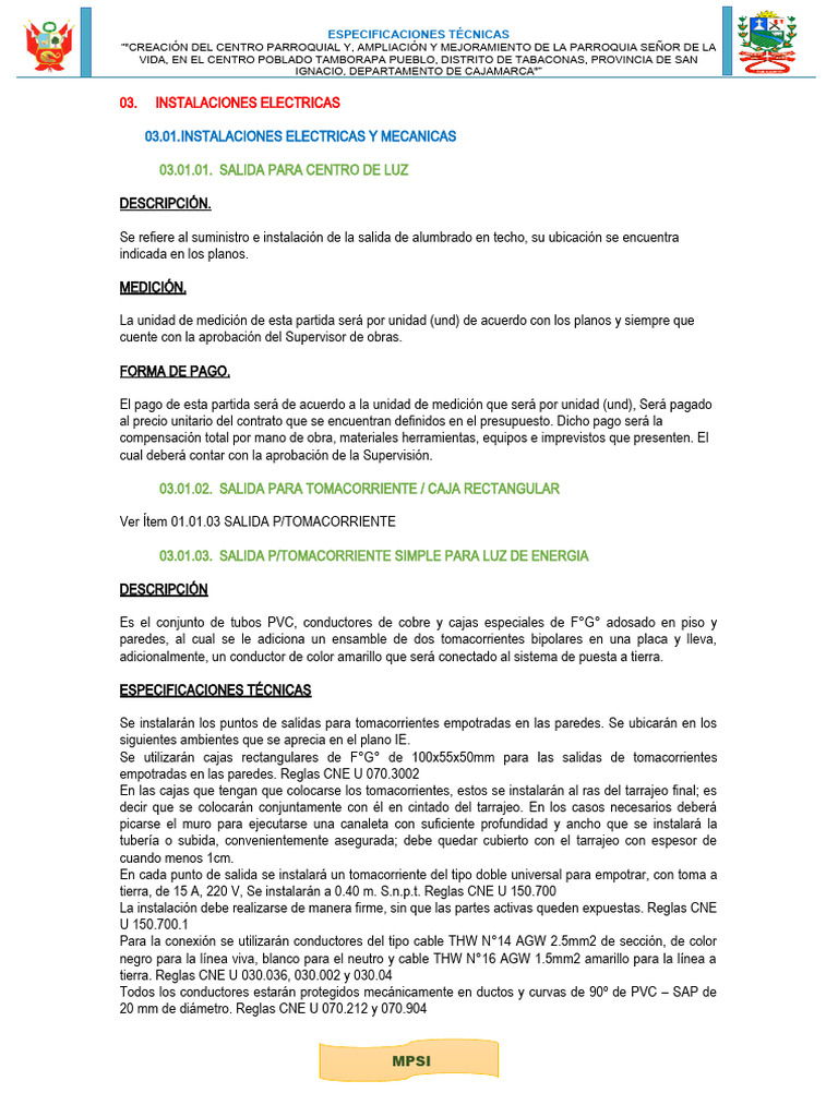 Instalaciones Electricas - Especificaciones Tecnicas | Descargar gratis PDF | Conductor ...