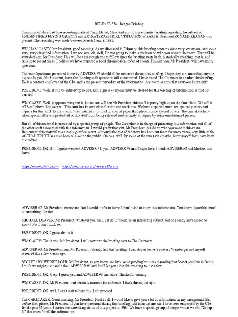 Serpo Reagan Briefing | PDF | Unidentified Flying Object | Extraterrestrial Life