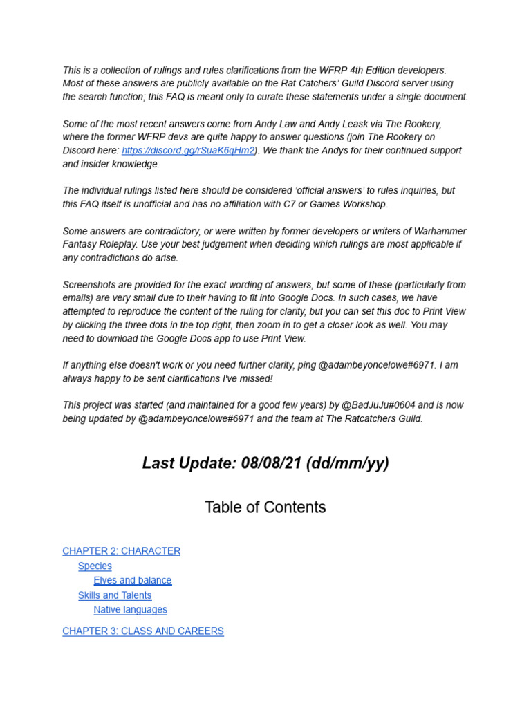 WFRP 4E Errata and Rulings FAQ | PDF | Cost Of Living | Wound
