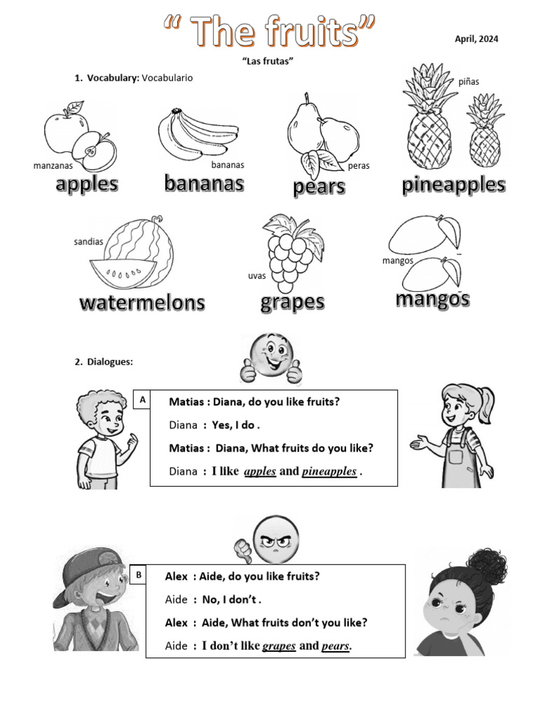 Actividades de Frutas en Inglés para Niños | PDF
