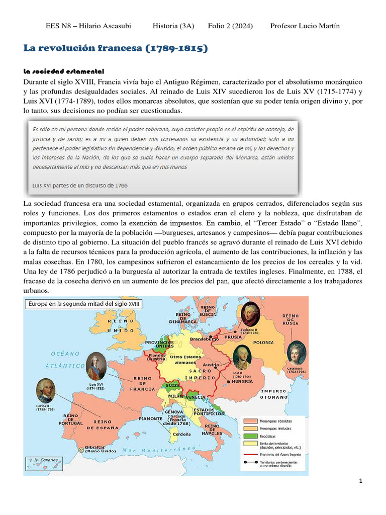 Folio 2-Historia 3A 2024-Lucio Martín-La Revolución Francesa | PDF ...