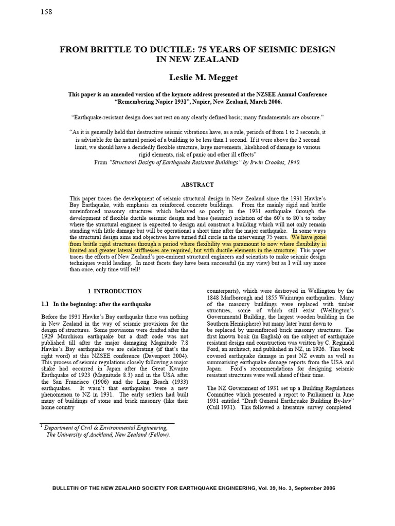 From Brittle To Ductile - 75 Years of Seismic Design in New Zealand ...