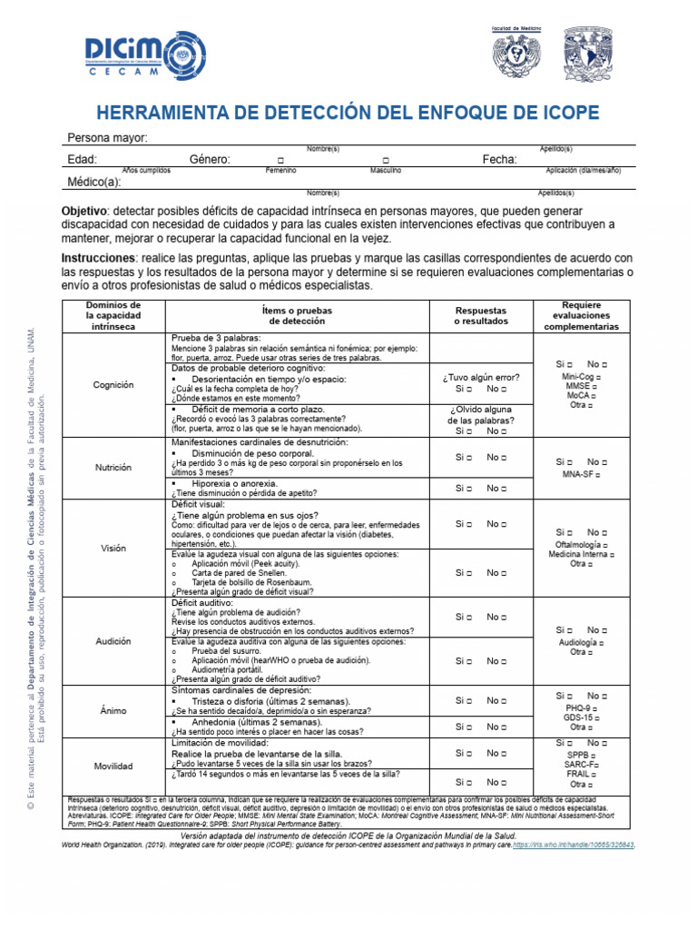 Herramienta detección ICOPE | PDF | Ciencia cognitiva | Medicina CLINICA