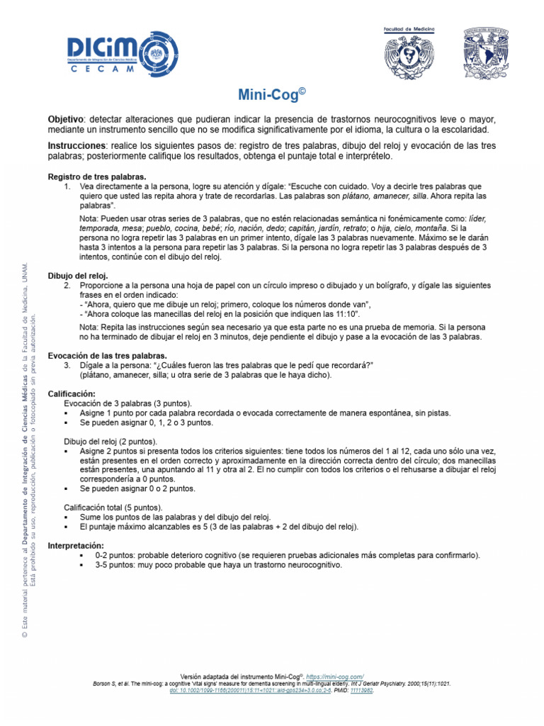 Formato mini-Cog | PDF