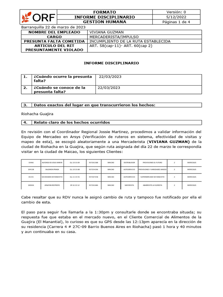 Informe Disciplinario Viviana Guzmán | PDF
