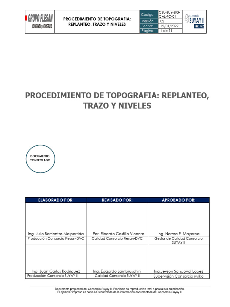 Csu-suy-sig-cal-fo-01 Procedimiento Operativo de Topografia, Trazo y Replanteo | PDF ...