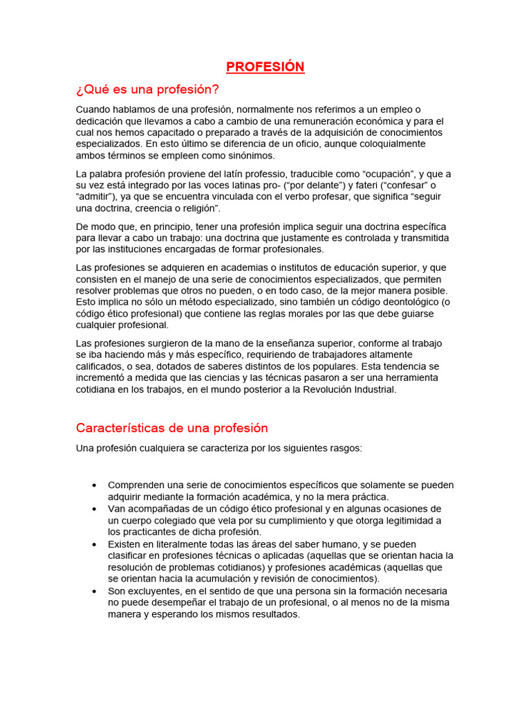 Definición y características de profesiones | PDF | Doctrina