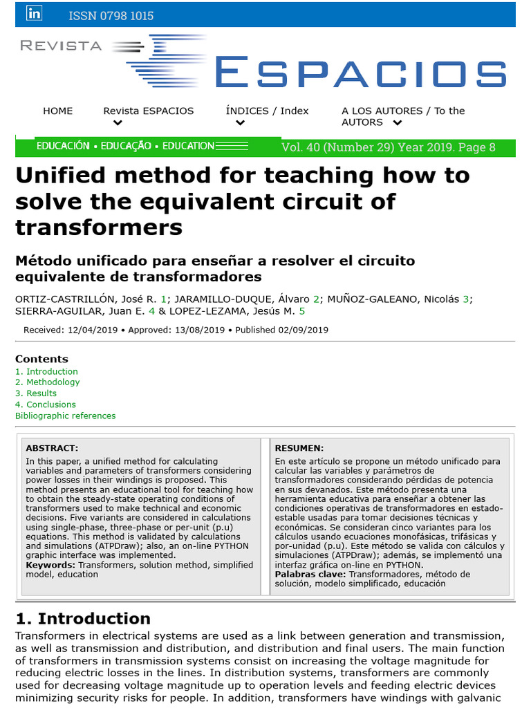 Unified Method For Teaching How To Solve The Equivalent Circuit of Transformers | PDF ...