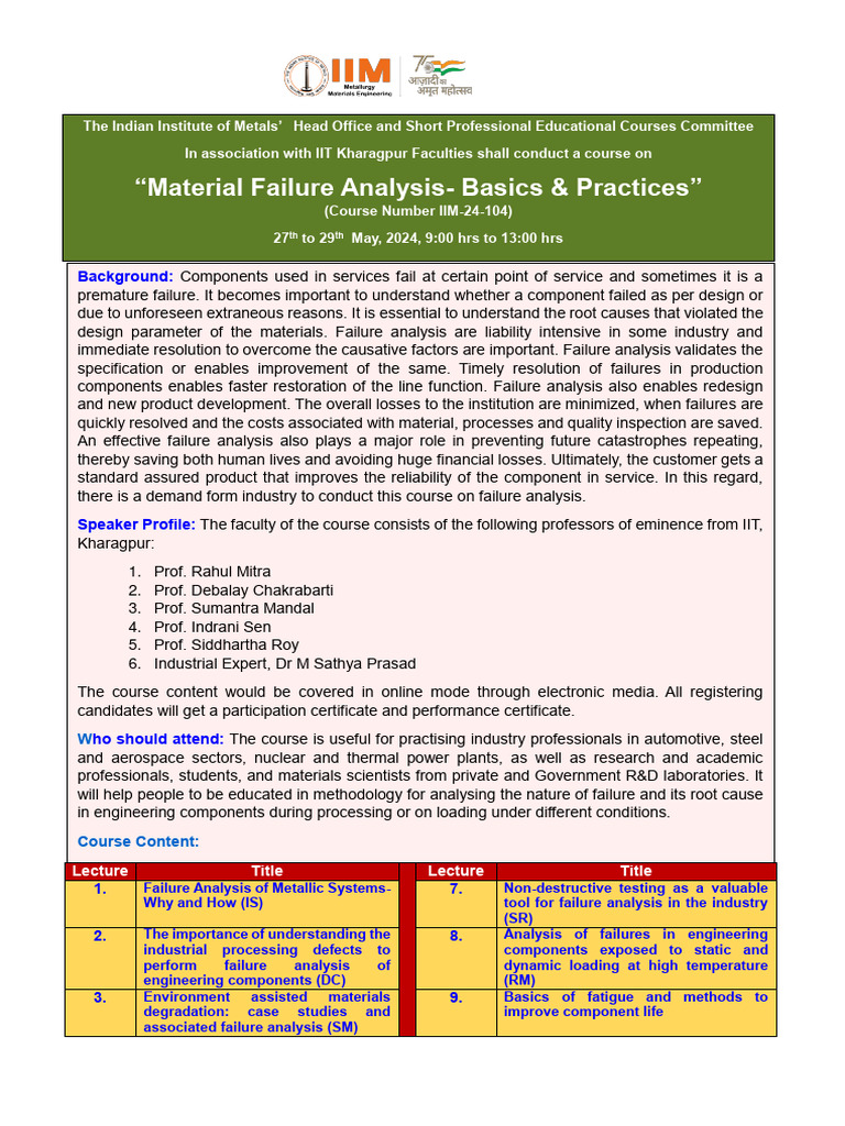 Failure Analysis Course Brochure For Circulation | PDF | Failure ...