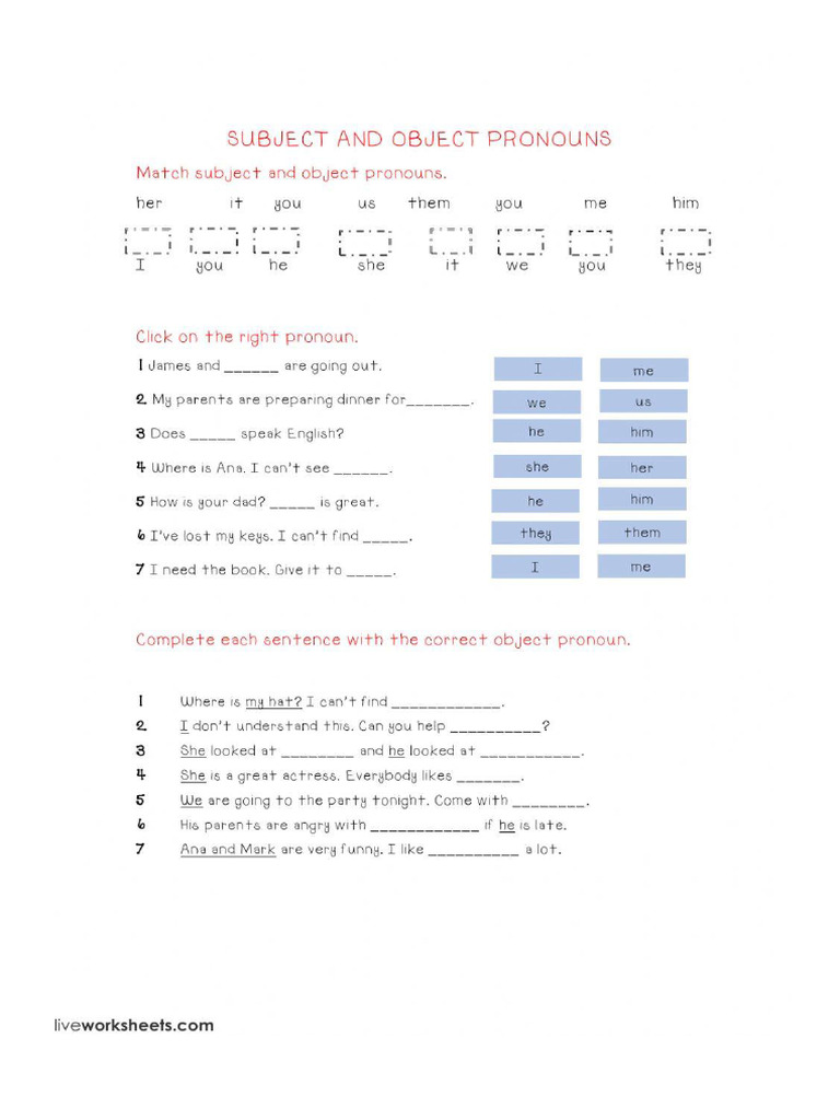 Worksheet Sub and Obj | PDF