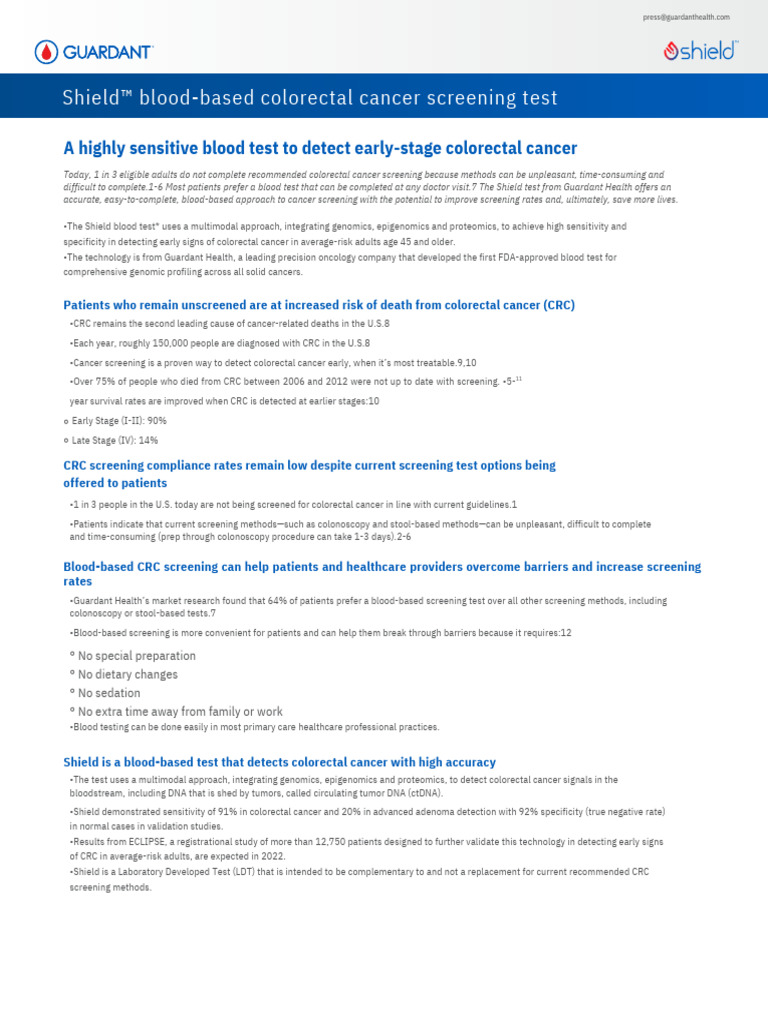 Guardant Shield FactSheet-1 | PDF | Colorectal Cancer | Cancer