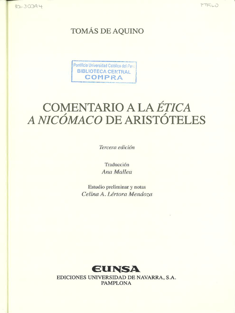 Comentario a La Ética a Nicómaco - Santo Tomás de Aquino | PDF Comentario a La Ética a Nicómaco - Santo Tomás de Aquino | PDF