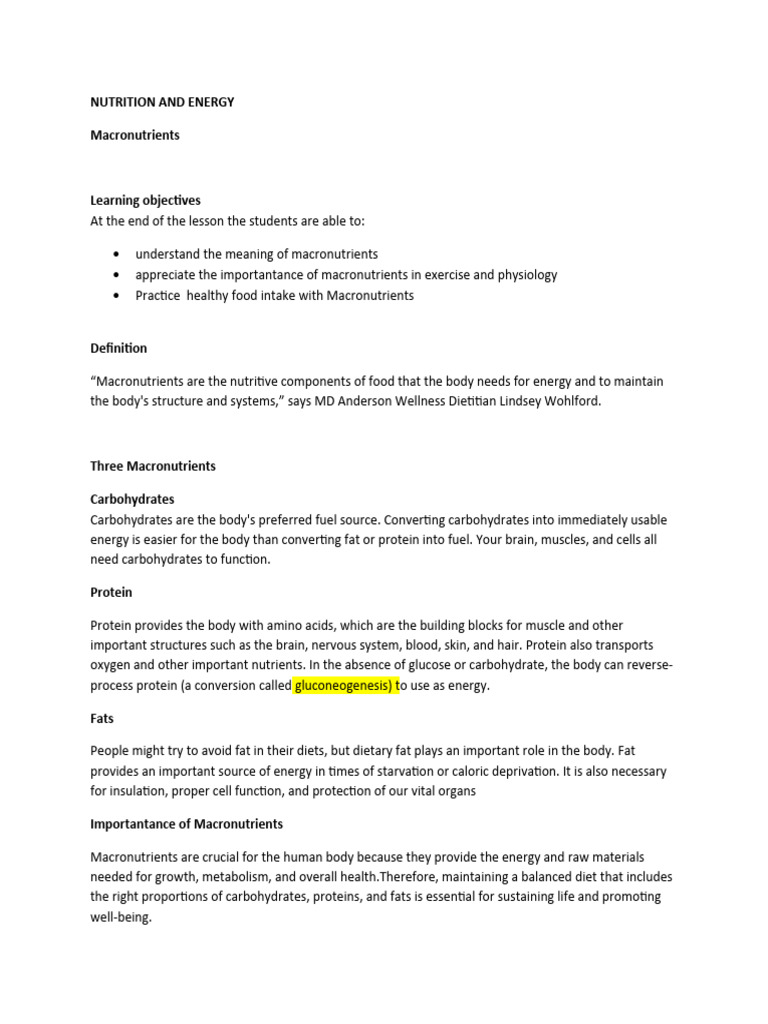 Nutrition and Energy (Macronutrients) - Wps Office | PDF | Nutrients | Fat