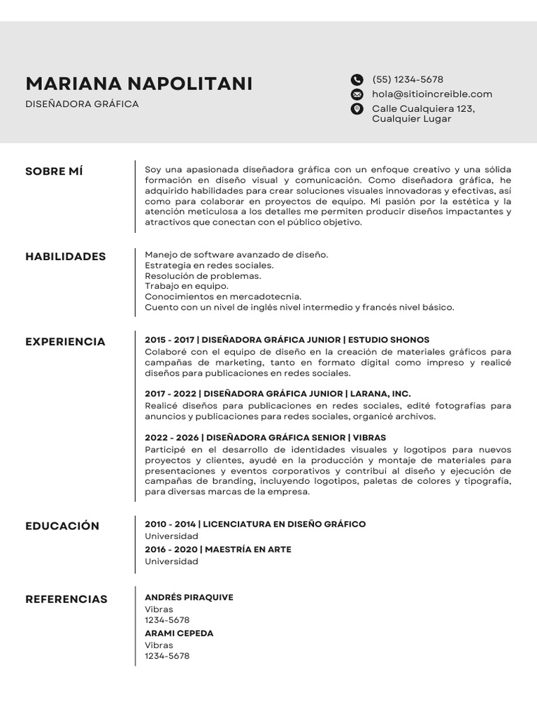 Curriculum Vitae Sin Foto Profesional Minimalista Blanco Negro y Gris ...