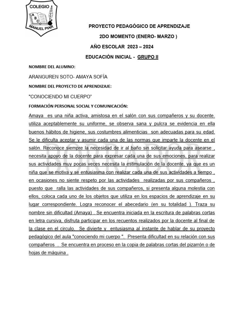 Educación Inicial- Grupo II - Boletin Borrador 2do. Momento Pedagógico u.e.p | PDF | Educación ...