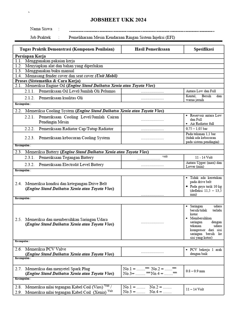 Lembar Kerja Tune Up Engine Efi | PDF
