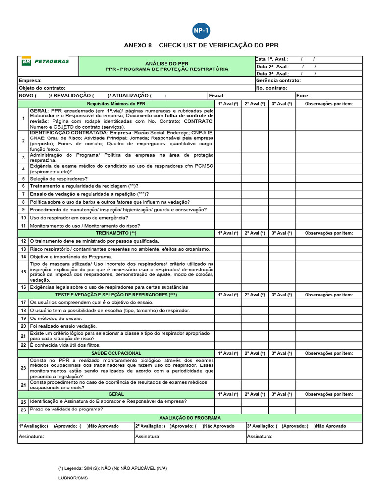 ANEXO 8 - Check List Verificação de PPR | PDF