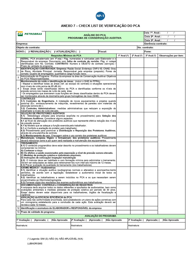 ANEXO 7 - Check List Verificação PCA | PDF | Audiologia | Audição