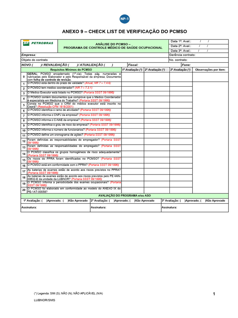 ANEXO 9 - Check list Verificação PCMSO | PDF ANEXO 9 - Check list Verificação PCMSO | PDF