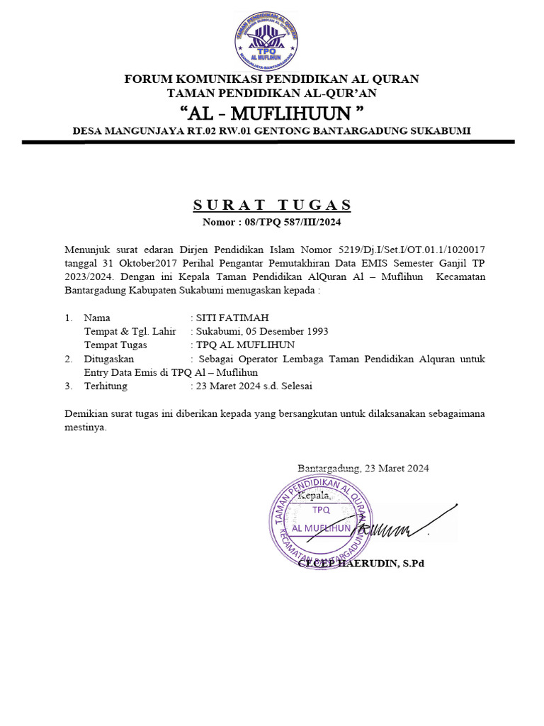 contoh sk surat tugas operator emis | PDF contoh sk surat tugas operator emis | PDF