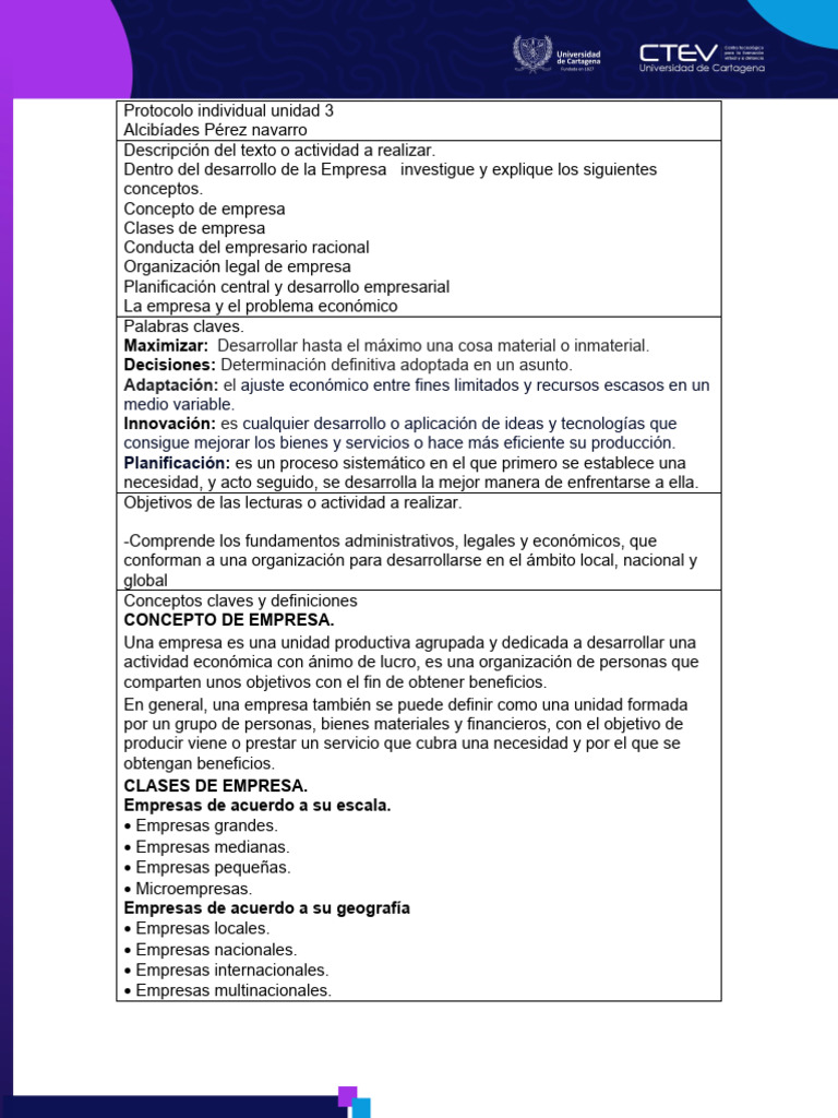 Protocolo Individual Economia Unidad 3 | PDF | Business | Racionalidad