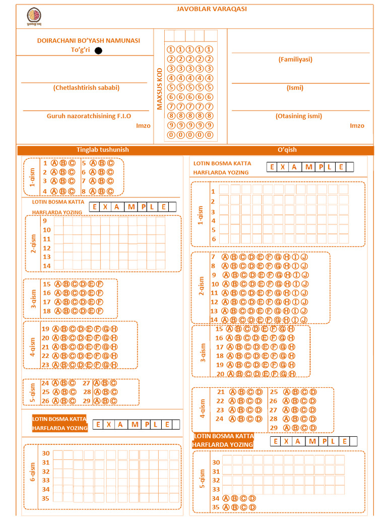 Multilevel Javoblar Varaqasi | PDF