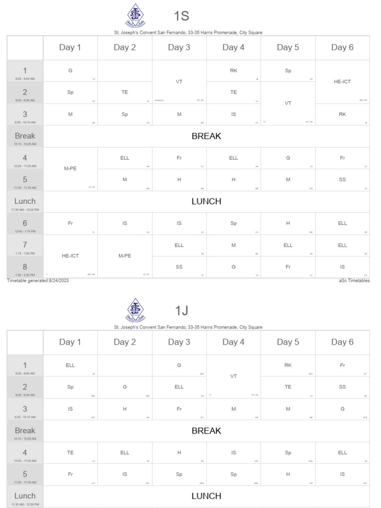 Class Timetables 2023-2024 | PDF