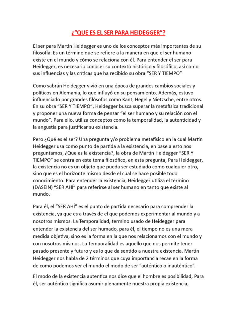 Que Es El Ser para Heidegger | PDF | Martin Heidegger | Existencia Que Es El Ser para Heidegger | PDF | Martin Heidegger | Existencia
