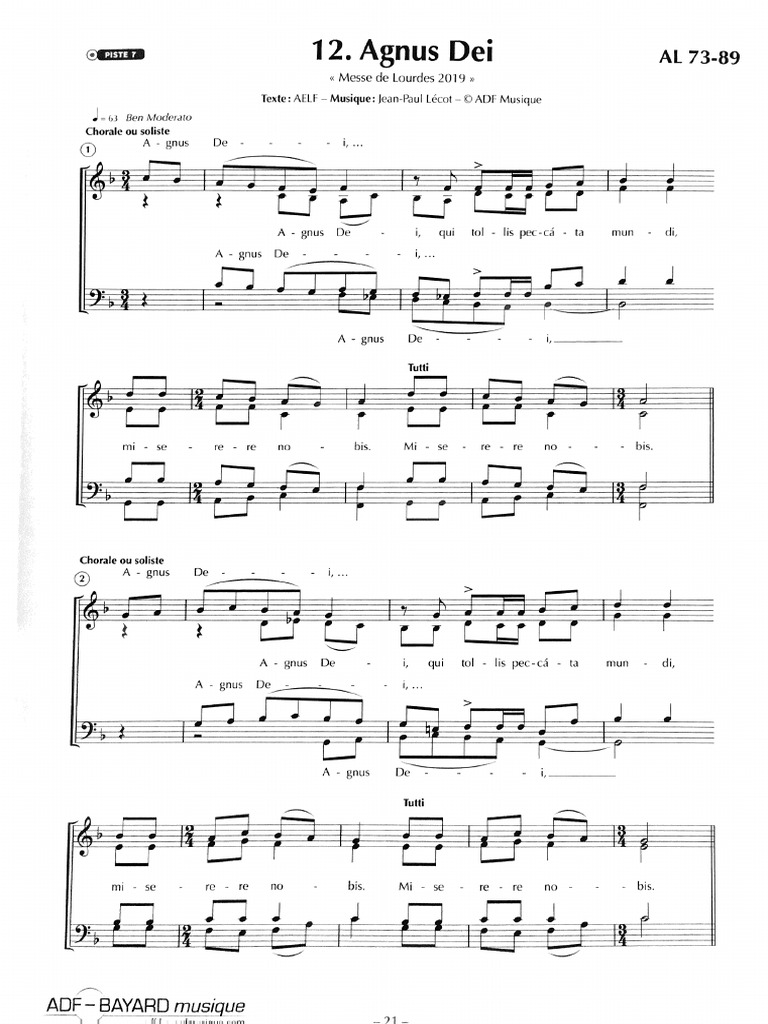 Agnus Dei de Lourdes 2019 Partitura | PDF